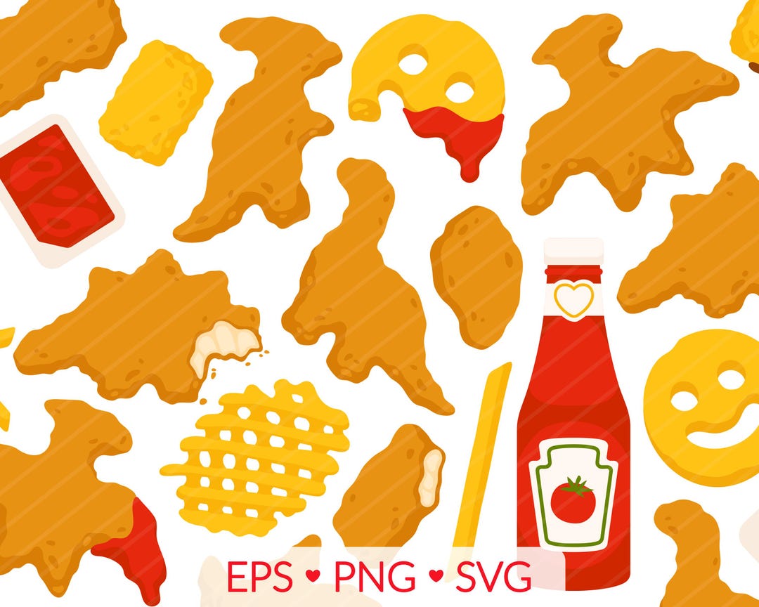 Chicken Nugget Clipart - SVG, PNG, EPS Images - Dinosaur Nugget Waffle ...