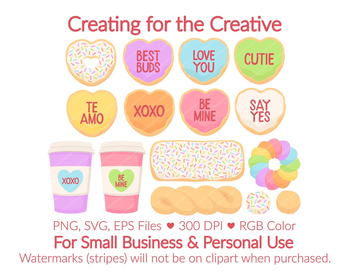 Conversation Heart Donut & Coffee Clipart – Valentine's Day (SVG, PNG ...
