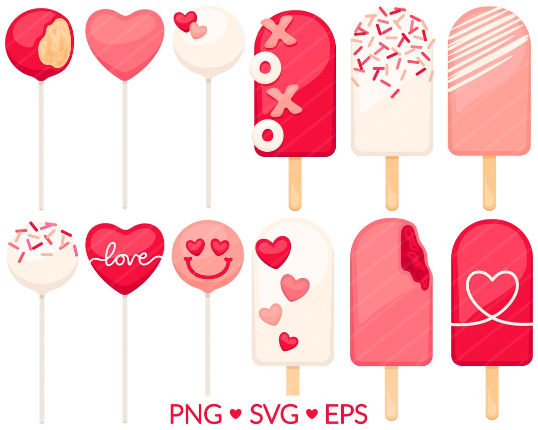 Valentine's Day Cake Pop Clipart SVG, PNG, EPS Images Valentine ...