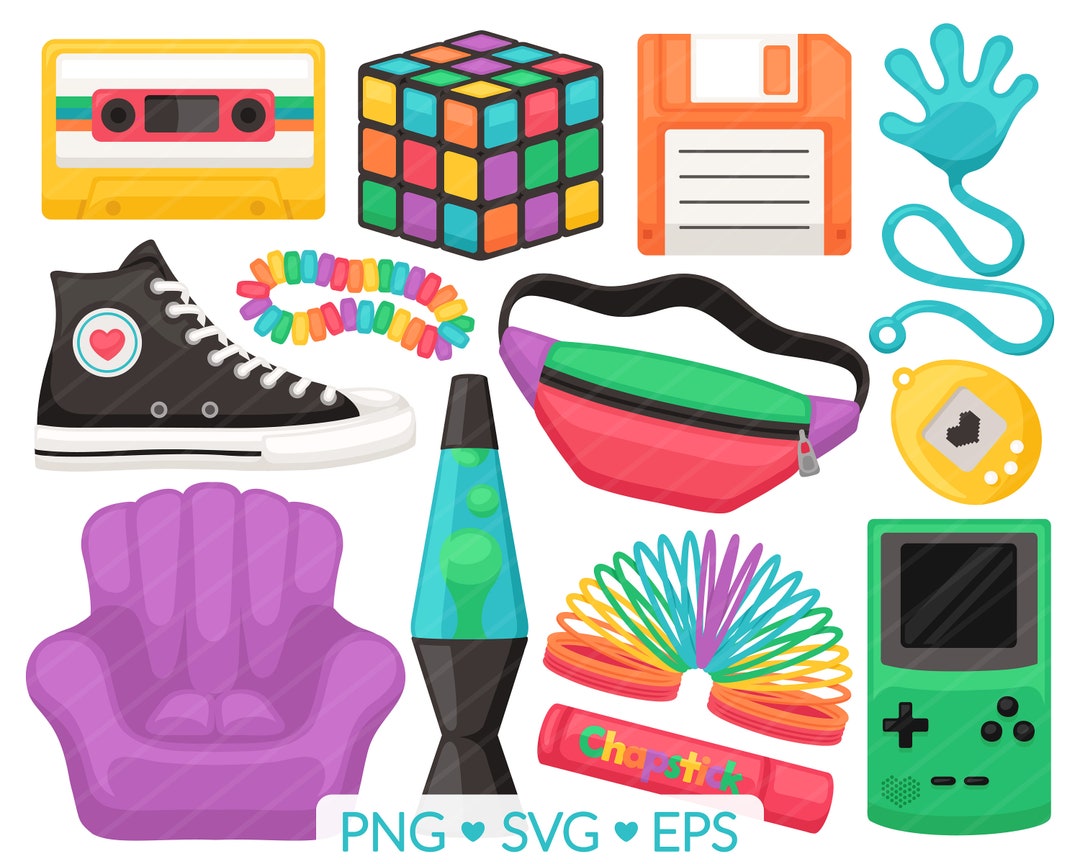 90s Items Clipart- SVG, PNG, EPS Images - Nineties Kid, Cassette Tape ...