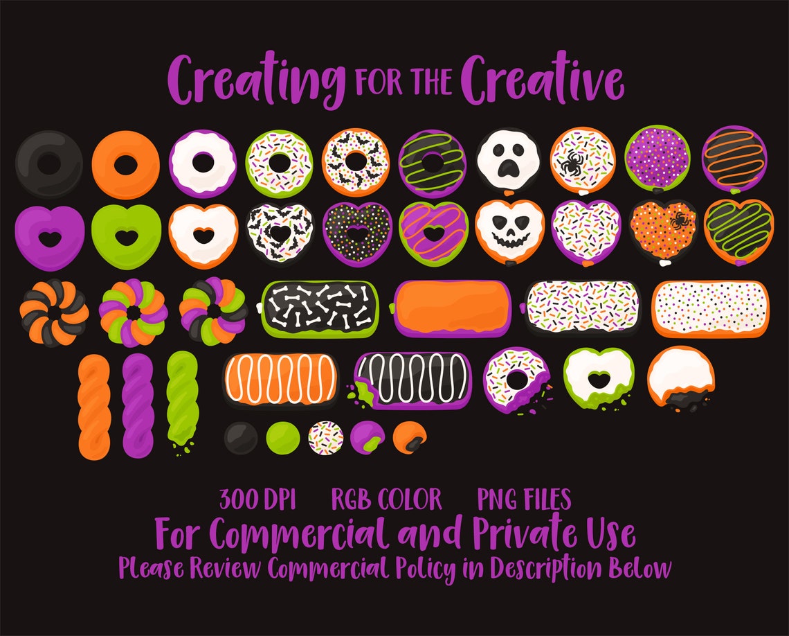 Halloween Donut Clipart - Spider Bat Cruller Breakfast Pastry Fall ...
