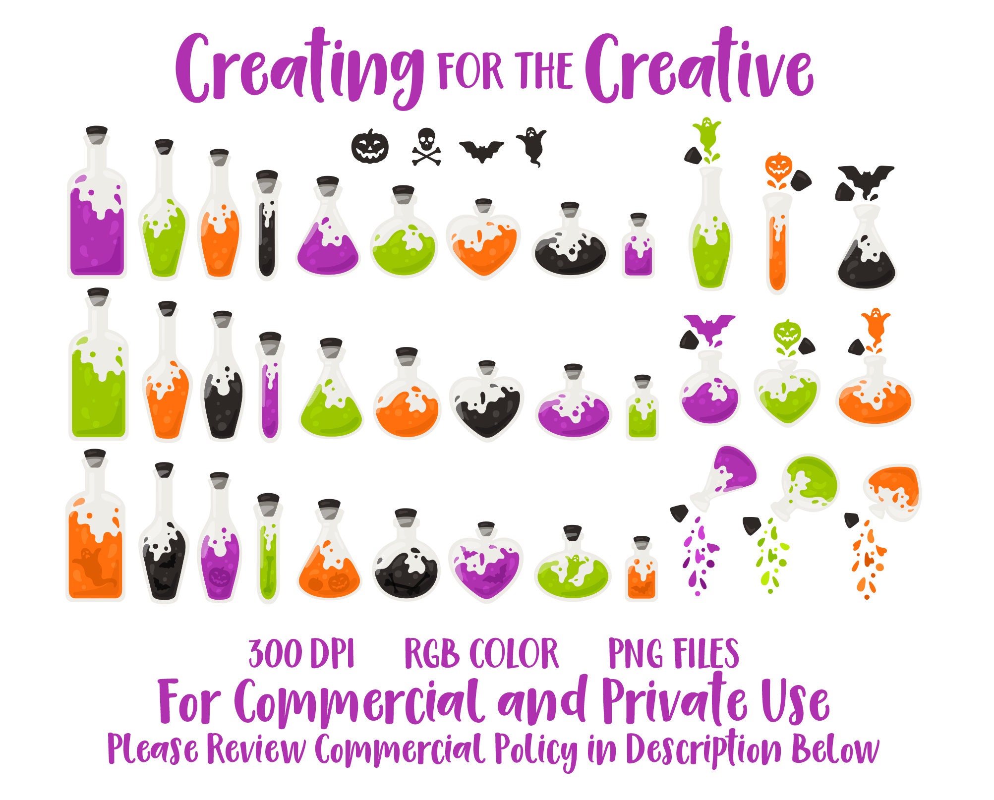 Halloween Potion Clipart - Pumpkin Ghost Skull Vial Fall Clip Art - for ...