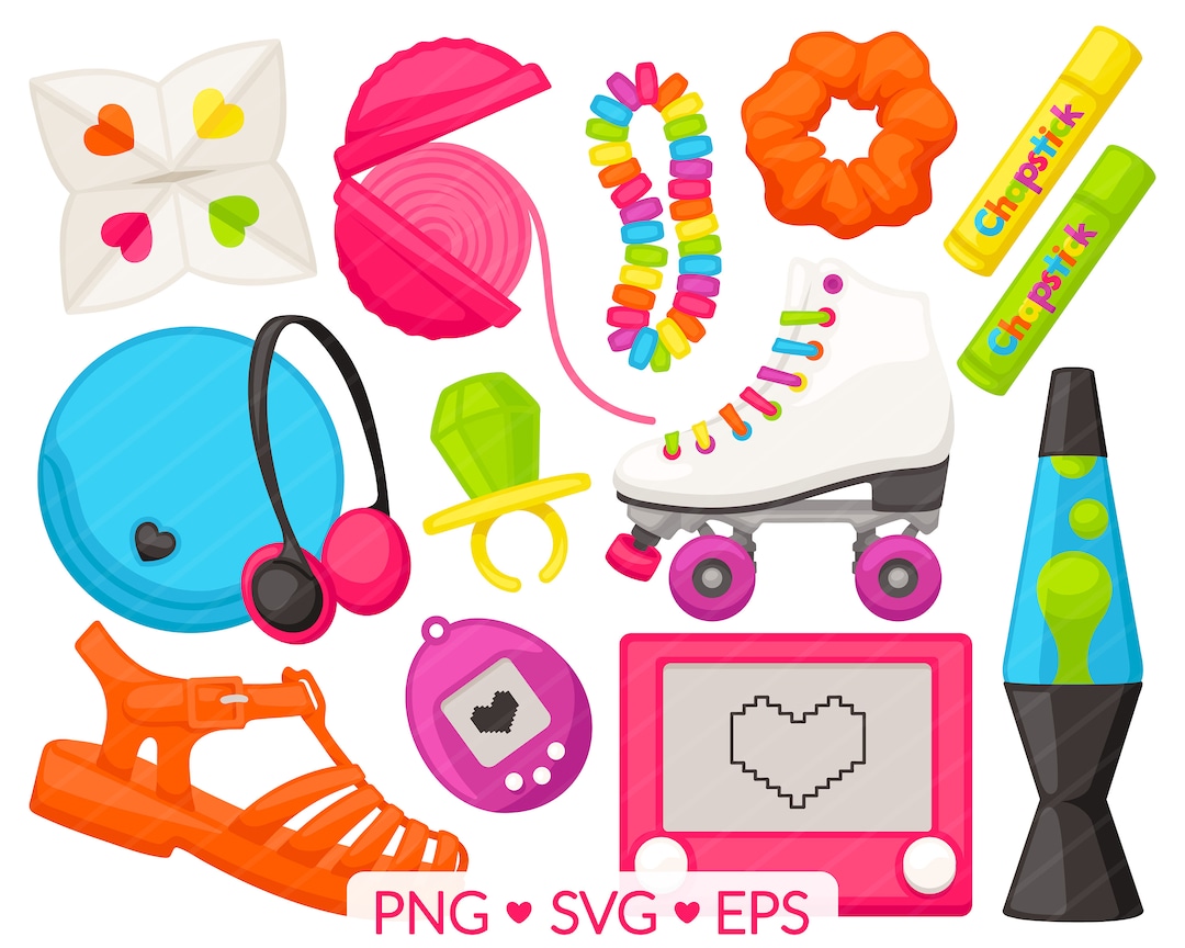 90s Items Clipart- SVG, PNG, EPS Images - Nineties Kid, Cootie Catcher ...