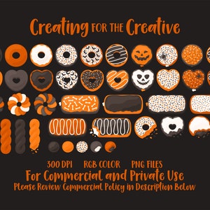 Spooky Halloween Donut Clipart Spider Bat Cruller Breakfast | Etsy