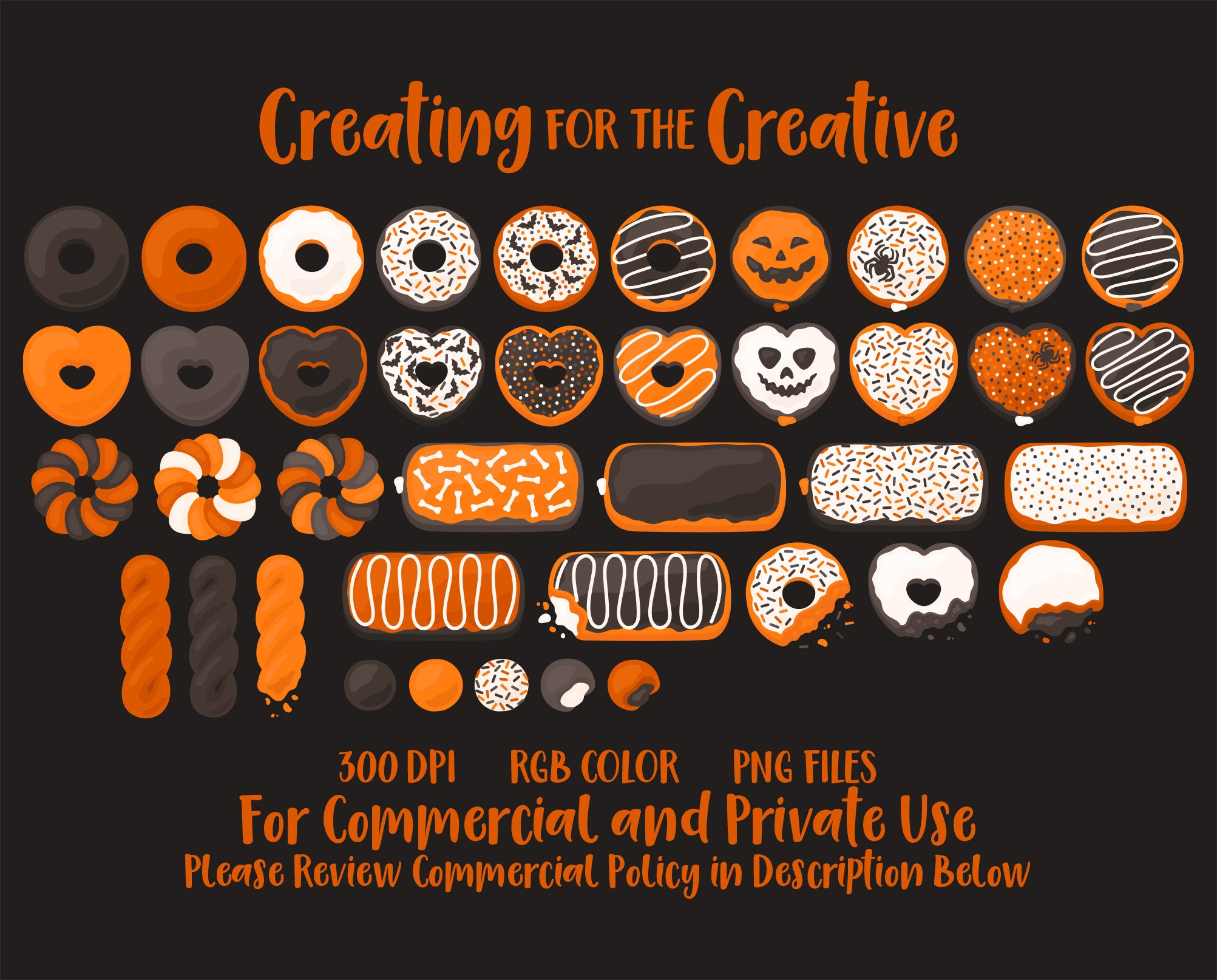 Spooky Halloween Donut Clipart Spider Bat Cruller Breakfast | Etsy