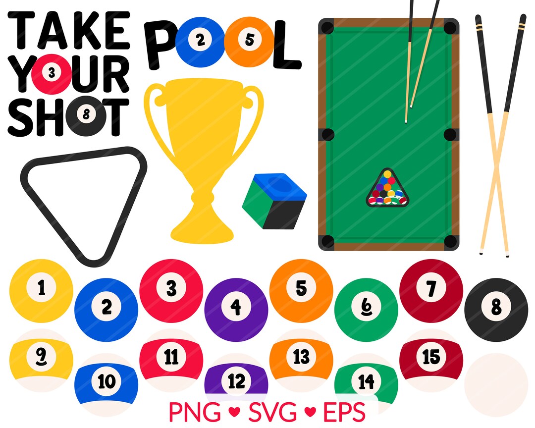 Pool & Billiards Clipart SVG PNG EPS Images Cut File - Etsy