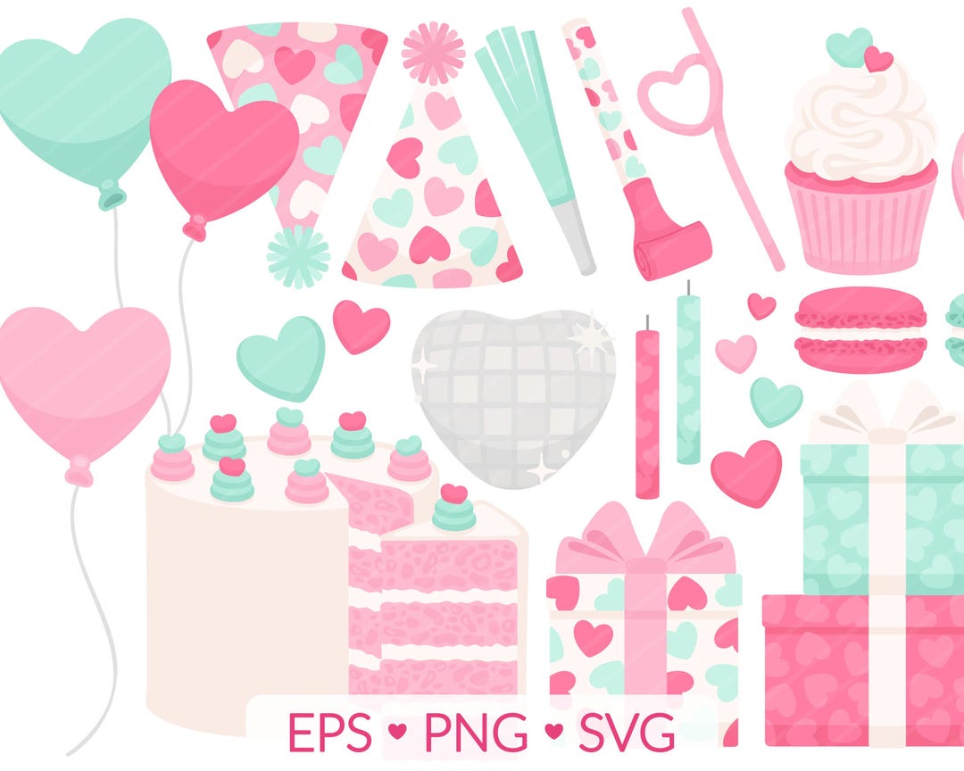 Valentine Party Clipart - SVG, PNG, EPS Images - Valentine's Day Cake ...