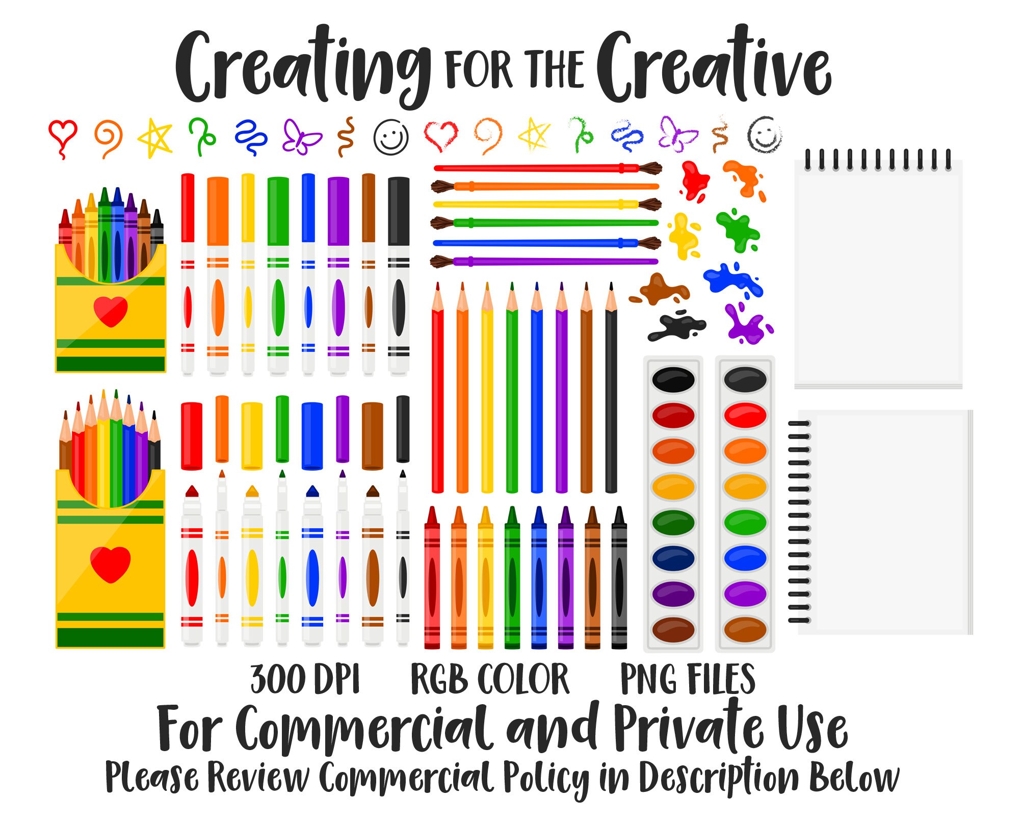 Kiddie Art Supplies Clipart Crayon Marker Paint | Etsy