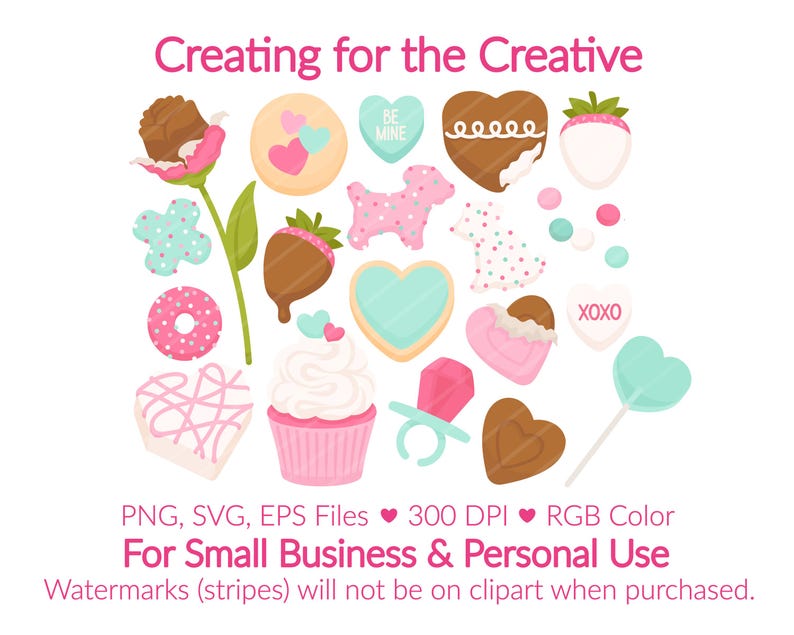 Valentine's Day Treat Clipart – Teal Pink Sweets & Candies, SVG, PNG ...