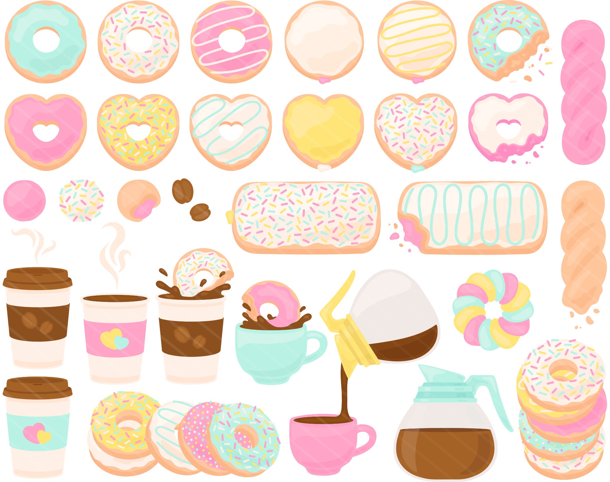 Pastel Coffee Donut PNG Clipart Cafe Breakfast Doughnut - Etsy