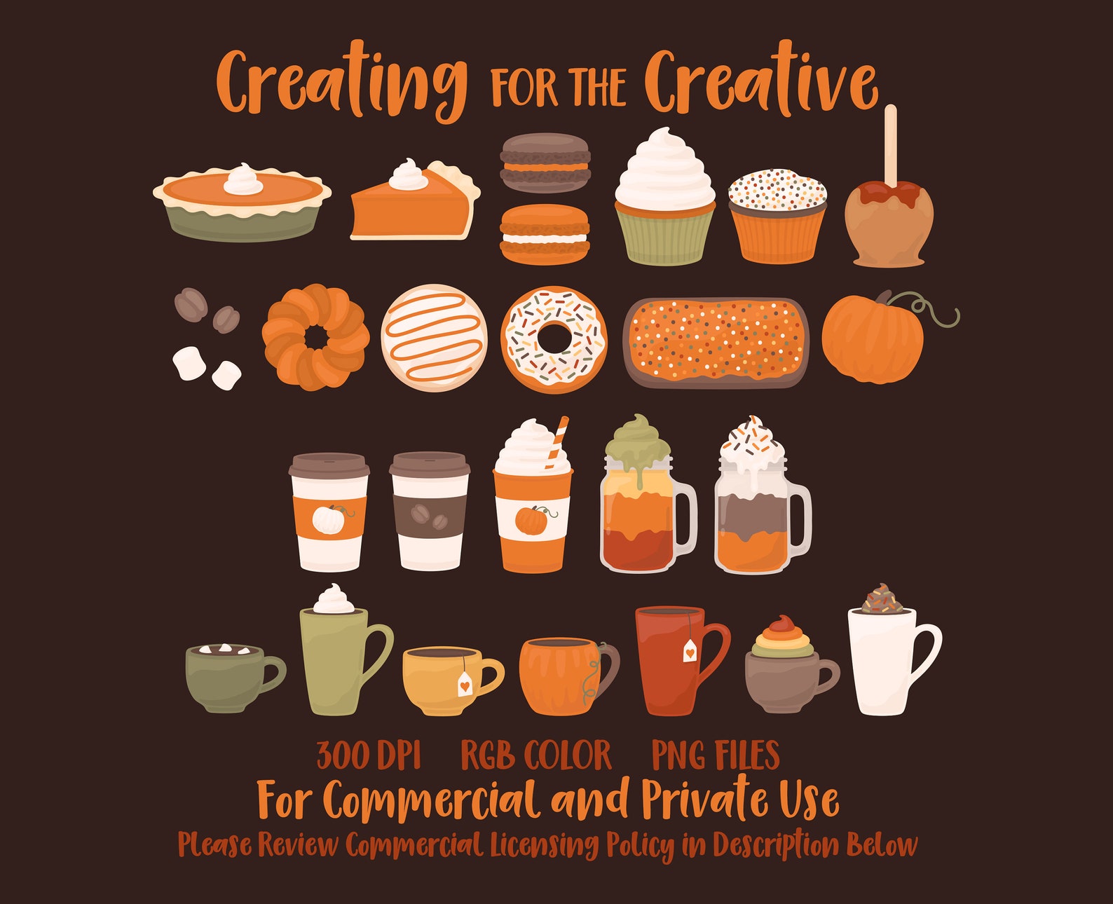 Autumn Desserts and Drinks Clipart Fall Clipart Pumpkin | Etsy