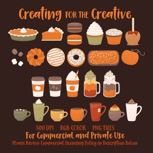 Autumn Desserts and Drinks Clipart, Fall Clipart, Pumpkin Spice Clipart ...