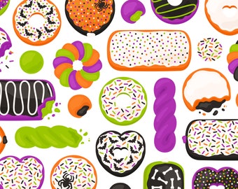 Spooky Halloween Donut Clipart Spider Bat Cruller Breakfast | Etsy