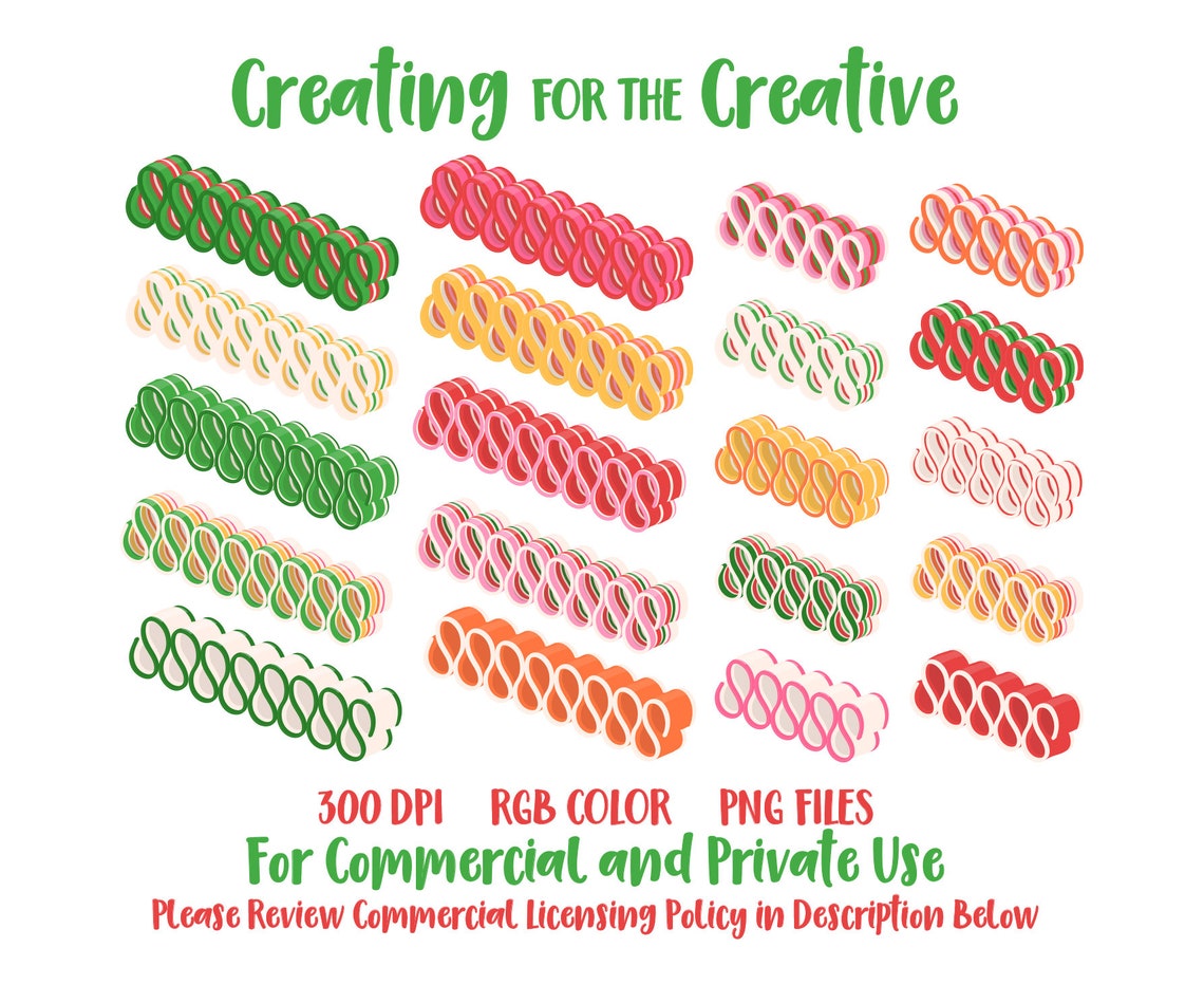 Ribbon Candy Clipart Christmas Clipart Dessert Clipart - Etsy