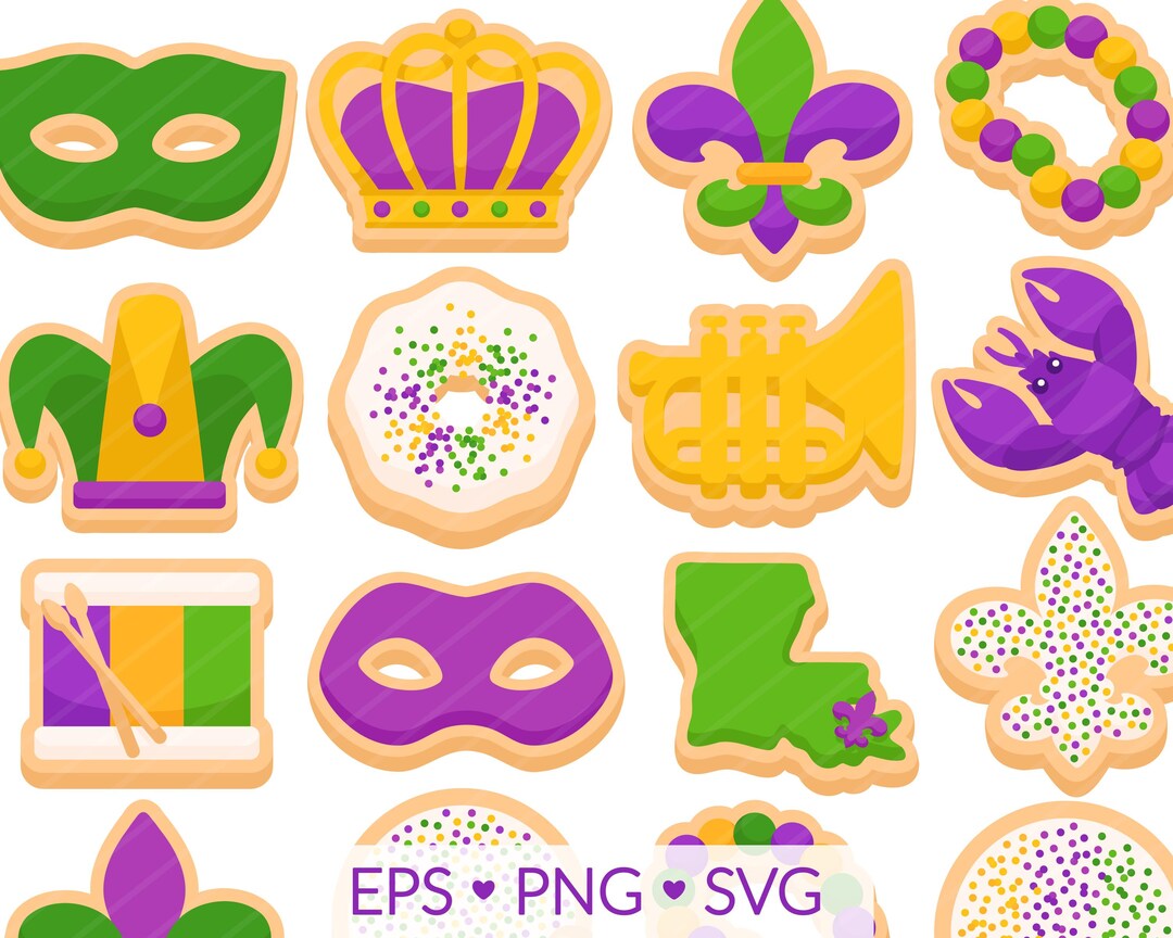 Mardi Gras Cookie Clipart - SVG, PNG, EPS Images - Carnival New Orleans ...