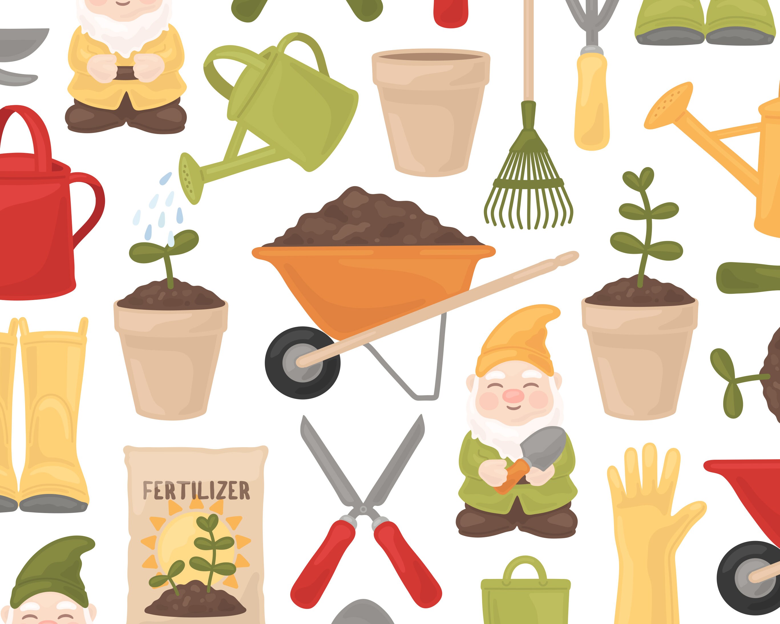 Summer Garden Clipart Garden Gnome Clip Art Gardening Green - Etsy