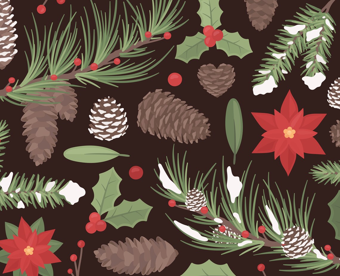 Christmas Pine Cones Clipart Illustration Christmas | Etsy