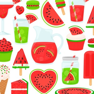 Watermelon Treats Clipart - Summer Melon Cake Lemonade Popsicle ...