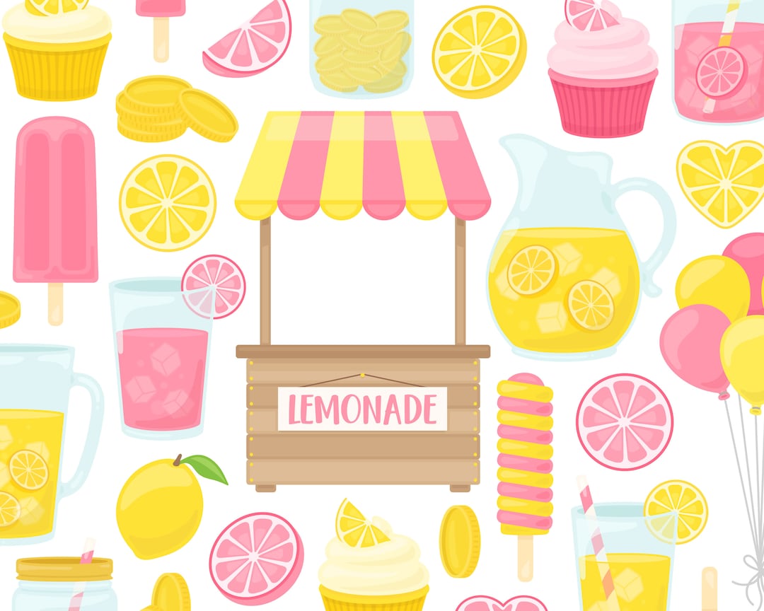 Pink Lemonade Stand Clipart, Lemon Clip Art, Spring Clipart, Summer ...