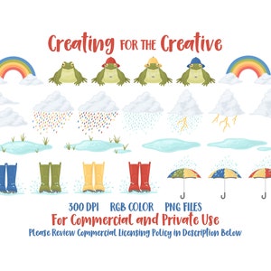 Rainy Day Spring Clipart, April Showers Clip Art, Frog Clipart, Rain ...