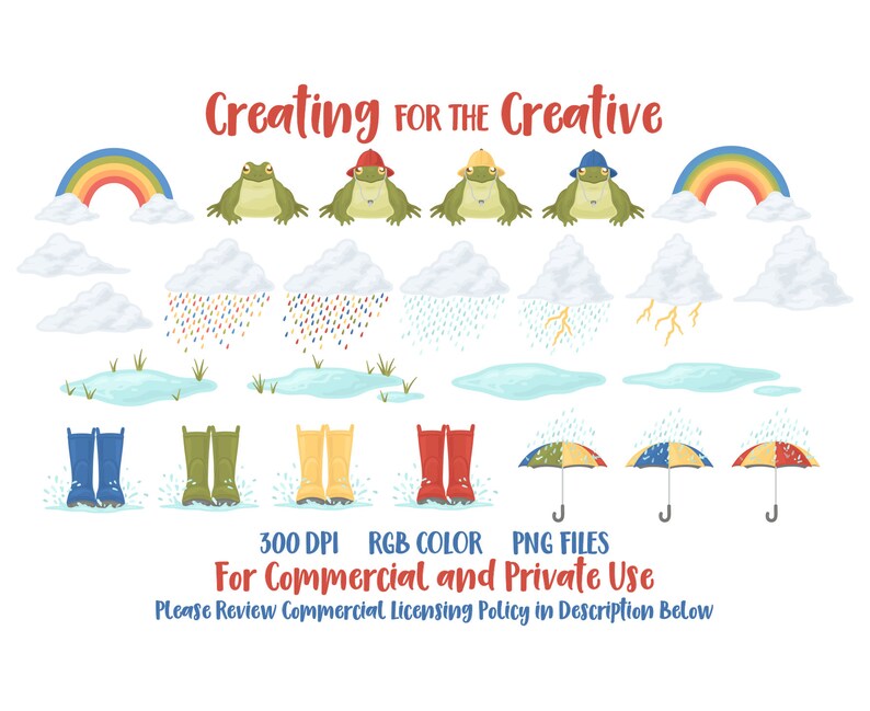 Rainy Day Spring Clipart April Showers Clip Art Frog | Etsy