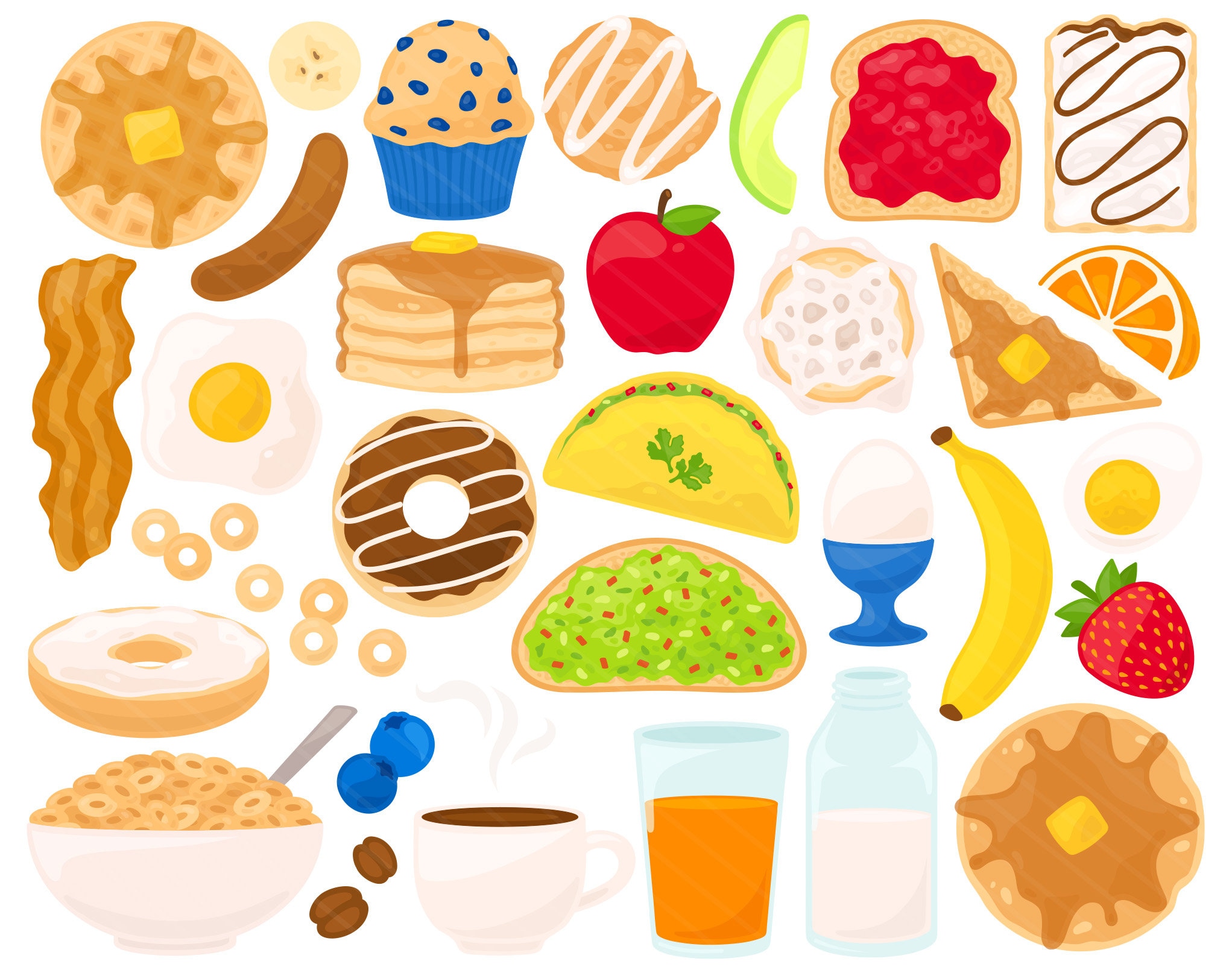 Breakfast PNG Clipart Cereal Bacon Eggs Cinnamon Roll Donut - Etsy