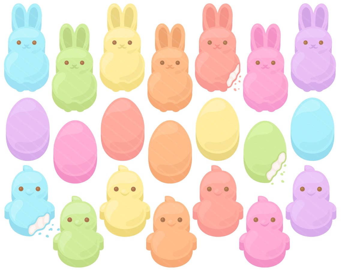 Easter Marshmallow Bunny PNG Clipart – Pastel Chicks & Eggs Digital ...