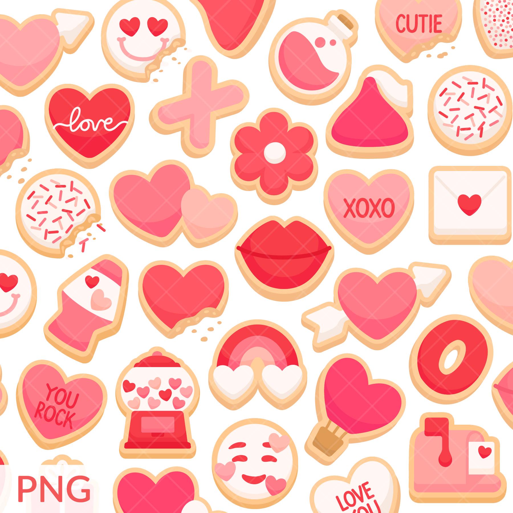 Valentine Cookie Clipart - PNG Digital Files - Heart Sugar Cookies, Kid ...