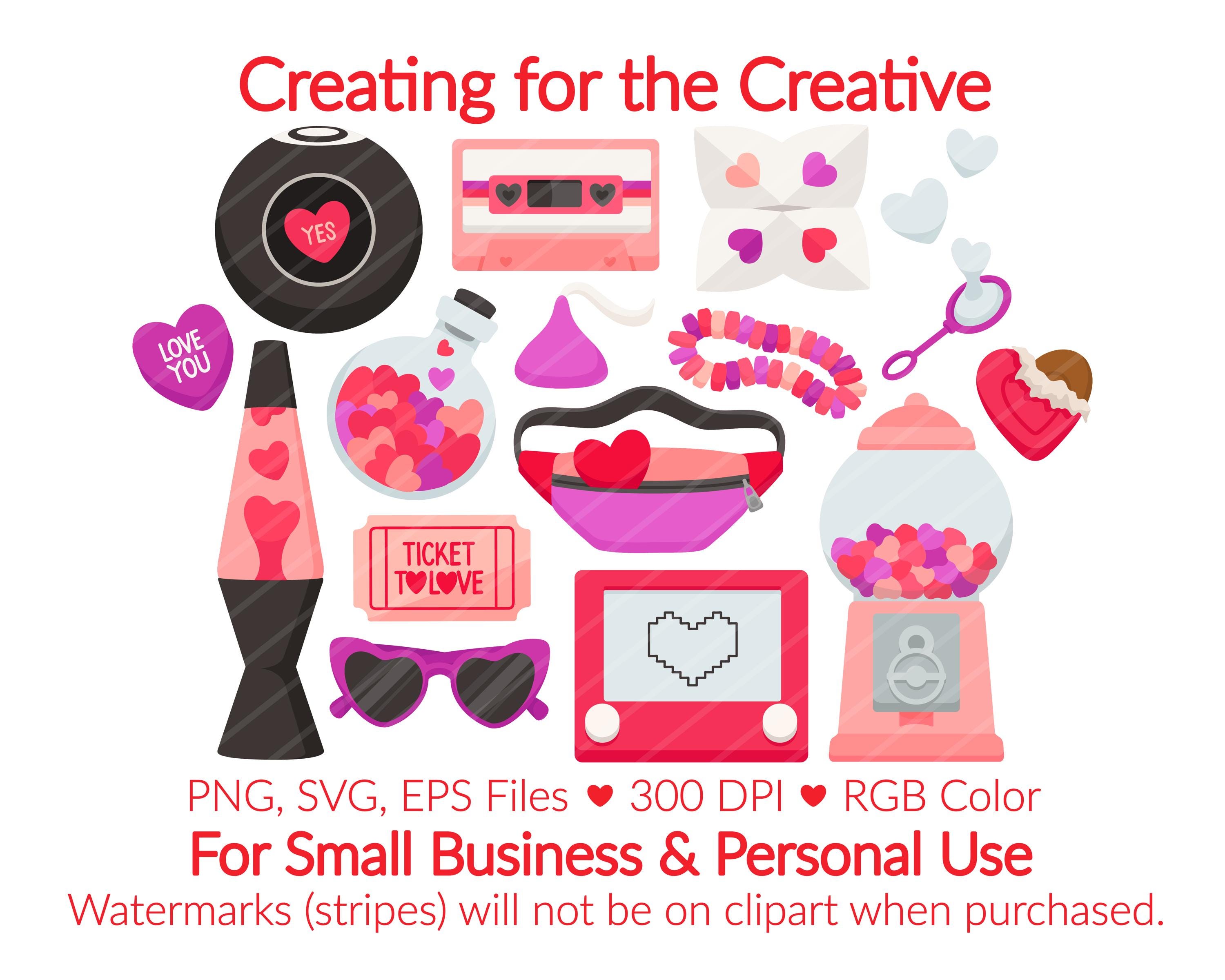 90's Valentine Clipart – Retro Cassette, Lava Lamp, Fanny Pack (SVG ...
