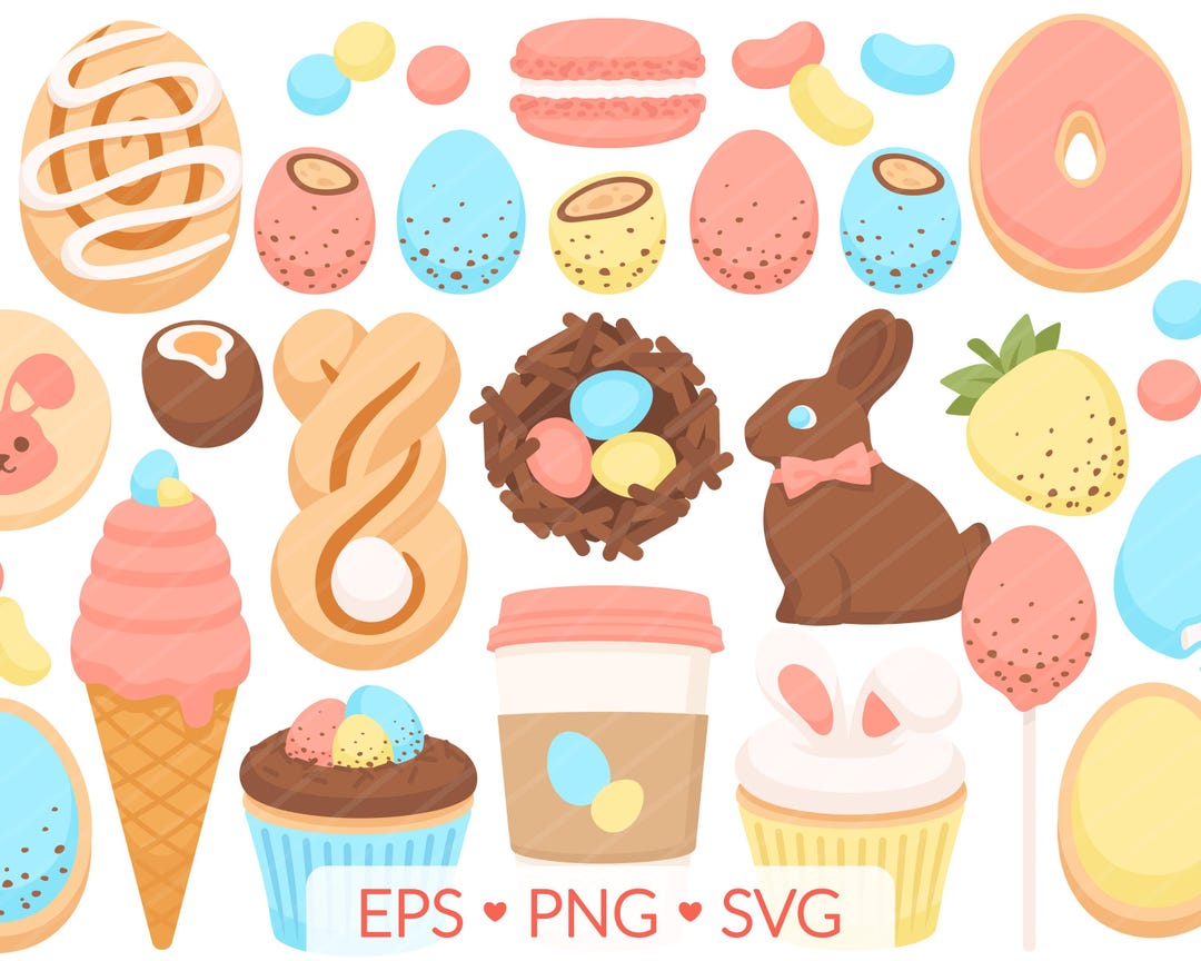 Easter Treats Clipart - SVG, EPS, PNG – Chocolate Bunny, Easter Eggs ...