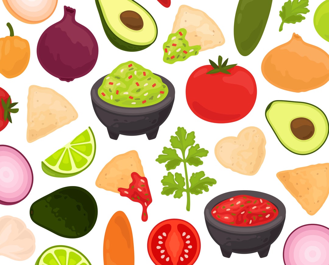Salsa & Guacamole Clipart- Mexican Food Chips and Dip Clip Art, Taco ...