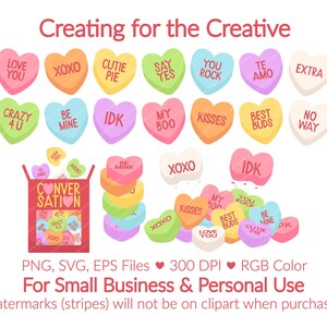 Conversation Heart Clipart – Valentine's Day Candy Graphics (PNG, SVG ...