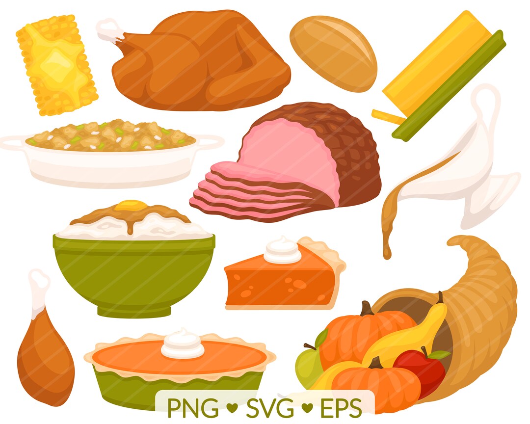 Thanksgiving Food Clipart SVG, PNG, EPS Images Turkey Clipart, Mashed ...