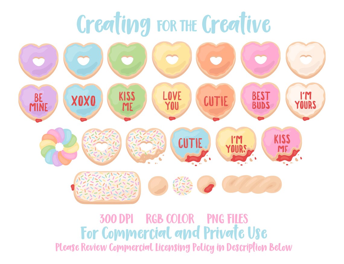 Conversation Heart Donut Clipart Valentine's Day Cake - Etsy