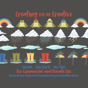 Rainy Day Spring Clipart, April Showers Clip Art, Frog Clipart, Rain ...