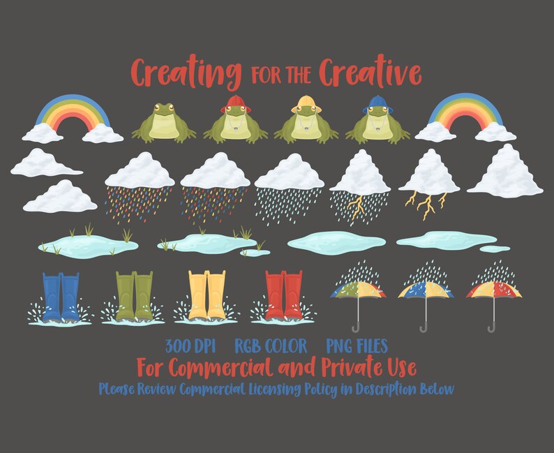 Rainy Day Spring Clipart April Showers Clip Art Frog | Etsy