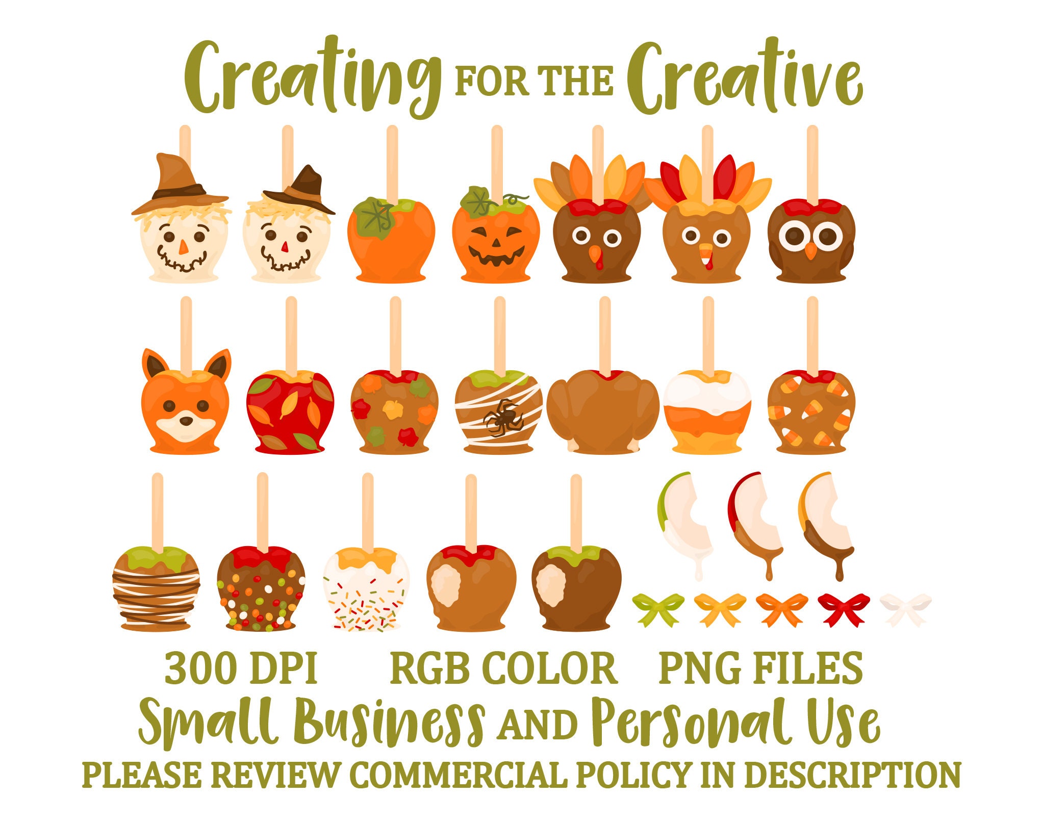 Autumn Caramel Apple Clipart – Thanksgiving & Halloween PNG (commercial ...