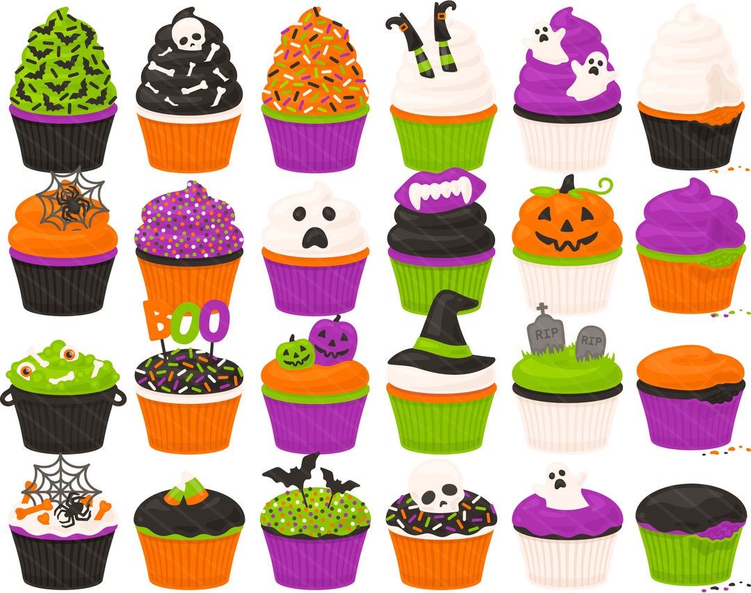 Halloween Cupcake PNG Clipart Spooky Ghost Skeleton Pumpkin Bat Spider ...