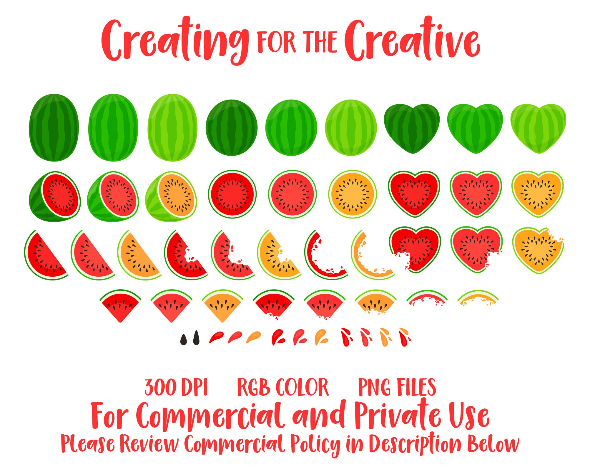 Watermelon Clipart Summer Melon Fruit Fourth of July Clip - Etsy