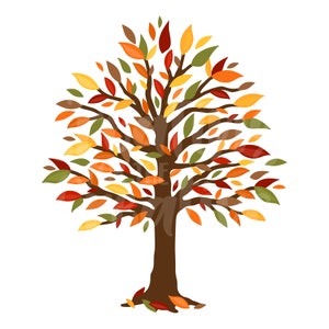 Colorful Autumn Fall Tree Clipart - Acorn Forest Thanksgiving Halloween ...