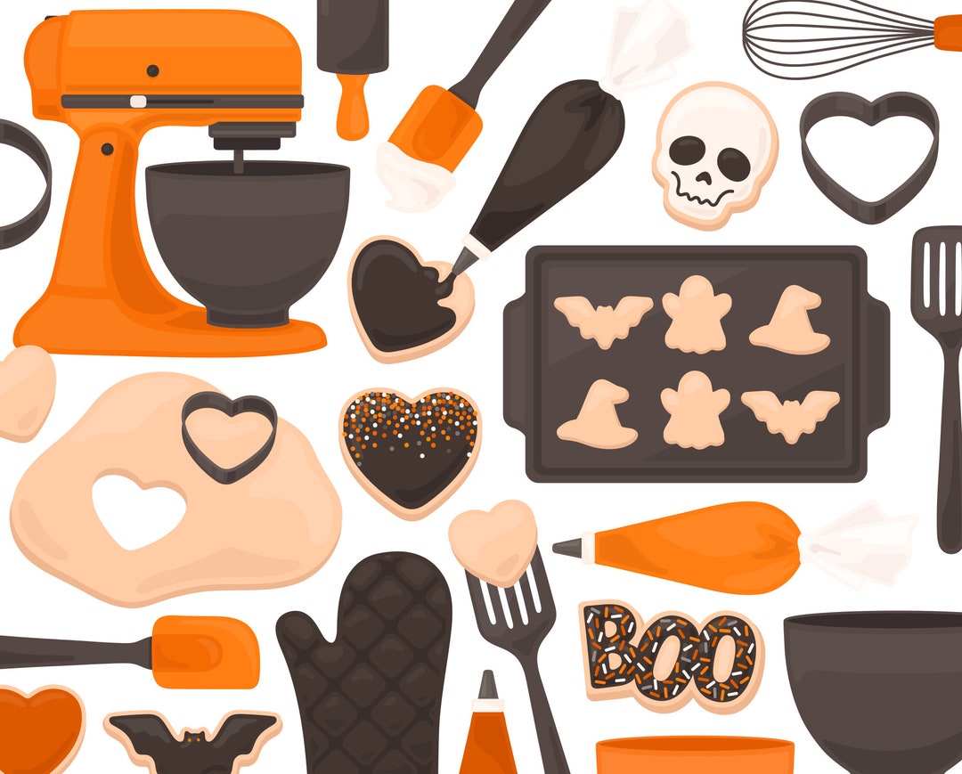Spooky Halloween Cookie Baking Clipart - Mixer Frosting Icing Spatula ...