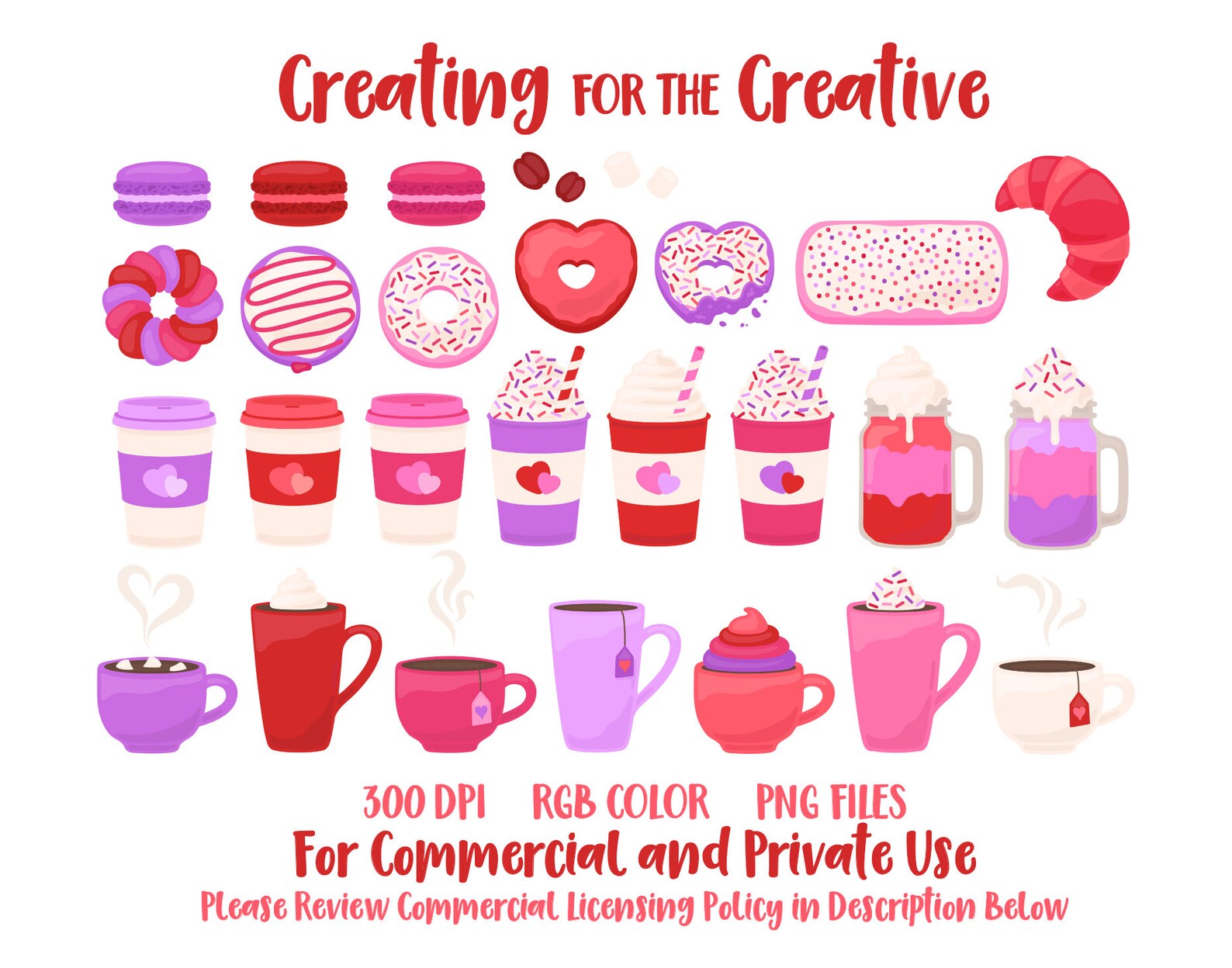 Valentine Coffee & Treats Clipart Valentine Clipart Pink - Etsy