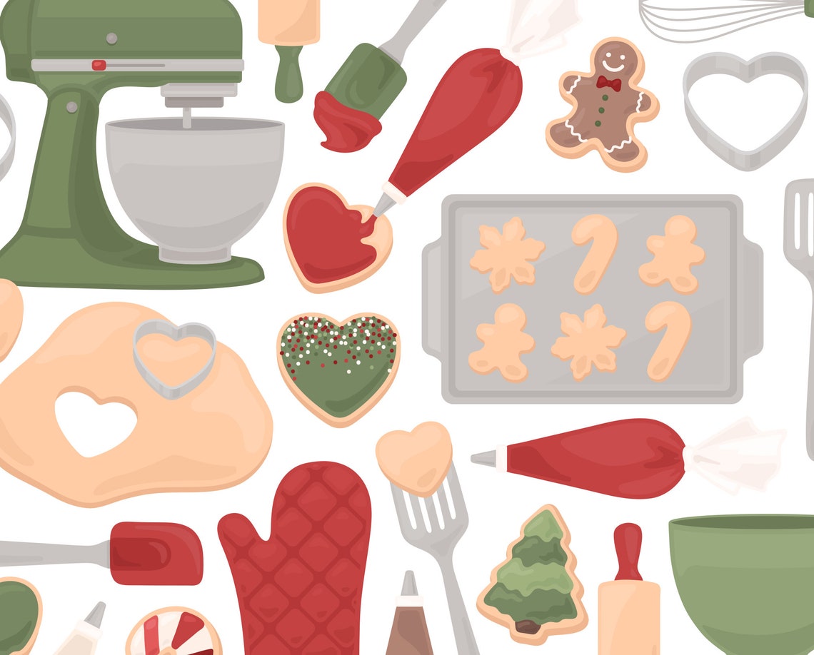 Neutral Christmas Cookie Baking Clipart Holiday Mixer | Etsy