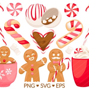 Gingerbread & Candy Cane Clipart SVG, PNG, EPS Images Christmas ...
