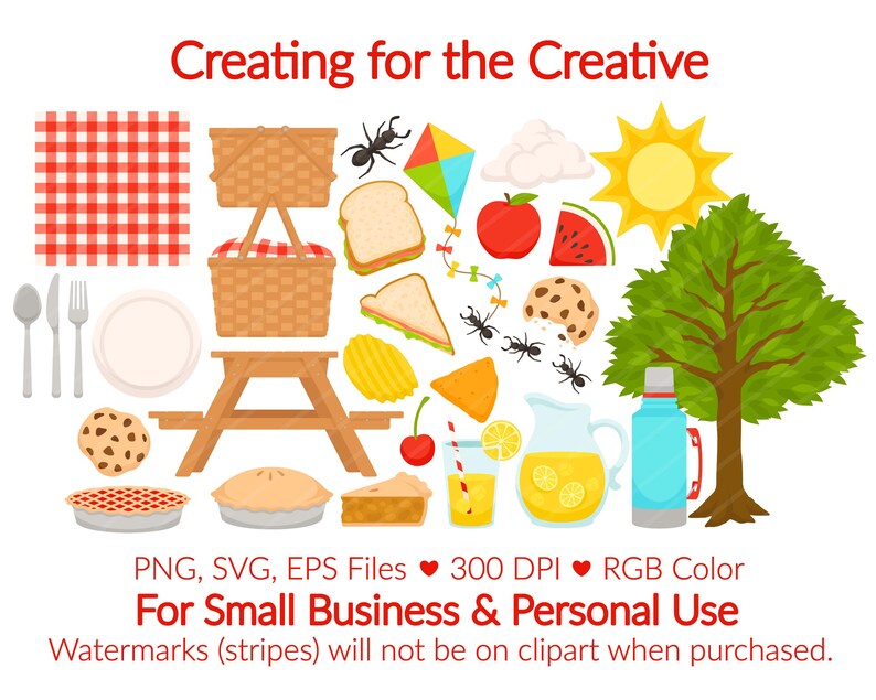 Picnic Clipart – Summer Outdoor Graphics, Picnic Basket (SVG, PNG, EPS ...