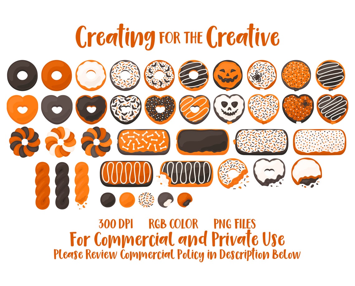 Spooky Halloween Donut Clipart Spider Bat Cruller Breakfast | Etsy