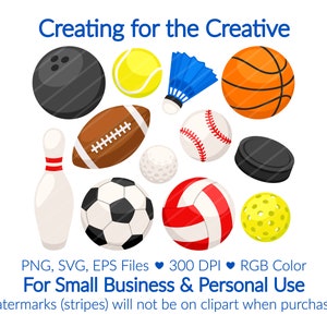 Sport Ball Clipart SVG, PNG, EPS Images Football Soccer, Pickle Ball ...