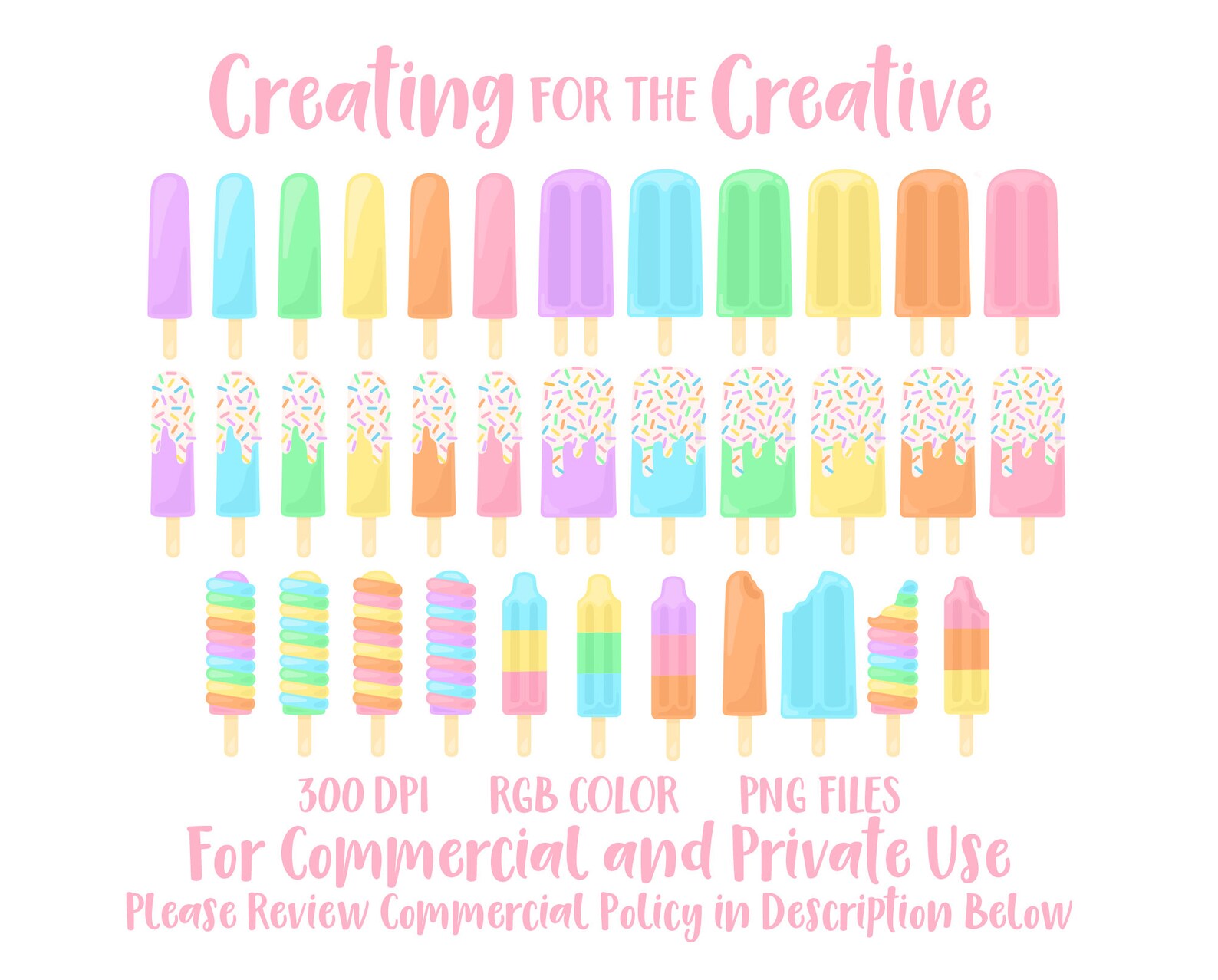 Pastel Popsicle Clipart Rainbow Summer Ice Cream Orange - Etsy