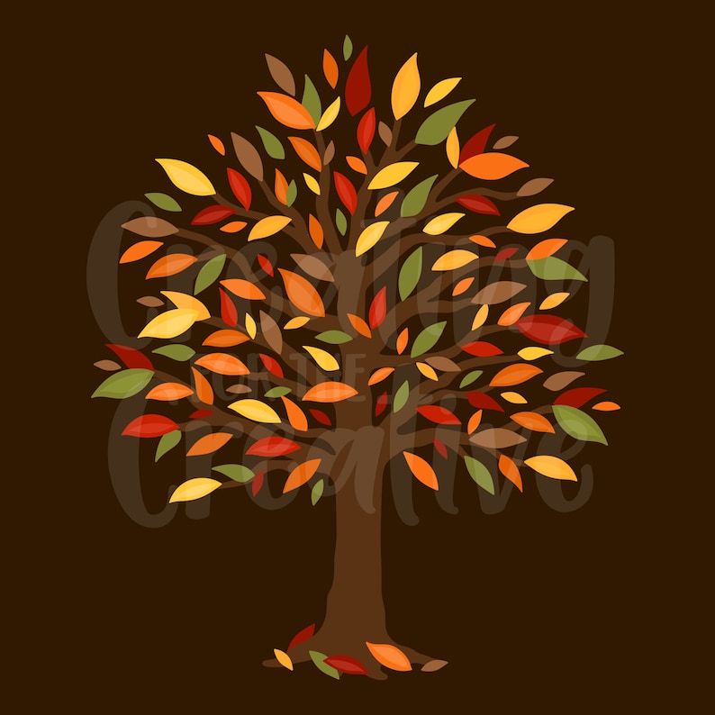 Colorful Autumn Fall Tree Clipart Acorn Forest Thanksgiving | Etsy