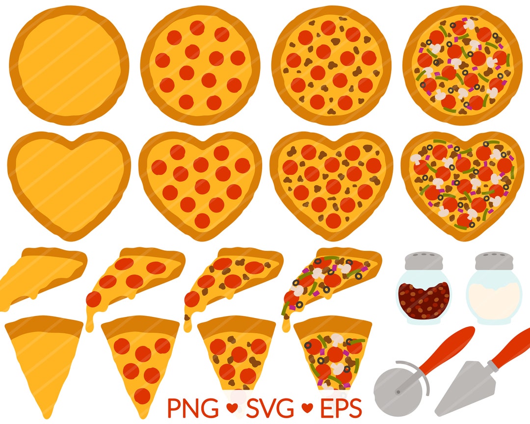 Pizza Clipart - SVG, EPS, PNG Images - Pepperoni Cheese Pizzeria, Heart ...